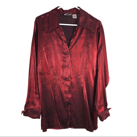 Vintage | Tops | Red Metallic Striped Shirt | Poshmark